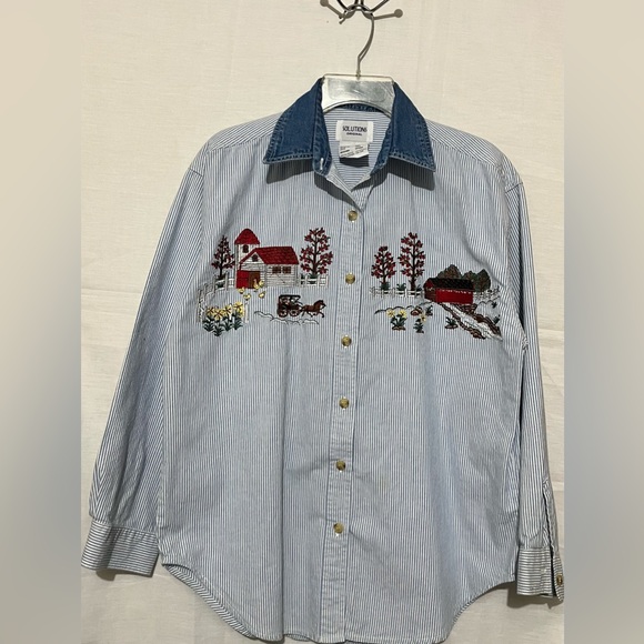 Allison Daley | Shirts | Solution Original Blue Striped Shirt With ...